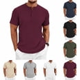 Antinious Men Solid Texture Half Button Round Neck Short Sleeve Daily ...