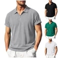 Antinious Men Solid Texture Half Zip Button Collar Short Sleeve Loose ...