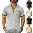 Antinious Men Solid Texture Half Zip Pockets Collared Short Sleeve ...