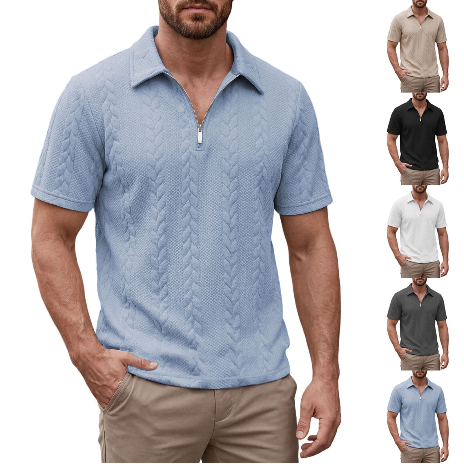 Antinious Men Solid Texture Half Zip Round Neck Pullover Polyester ...