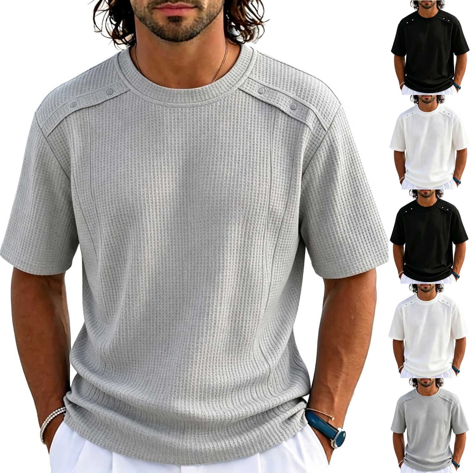 Antinious Men Solid Texture Round Neck Short Sleeve Loose Versatile ...