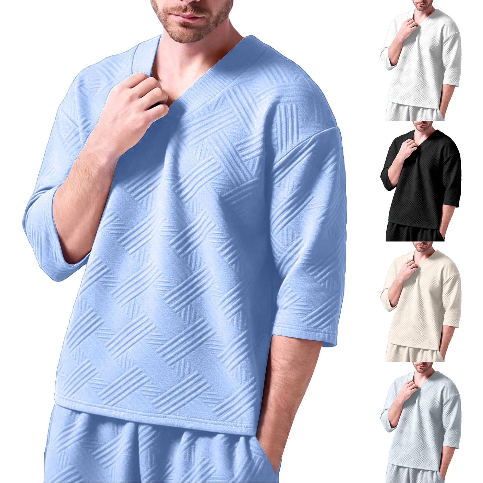 Antinious Men Solid Texture V-Neck Short Sleeve Daily Breathable Casual ...