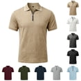 Antinious Men Solid Texture Zip Collar Short Sleeve Business Versatile ...