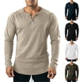 Antinious Men Solid V-Neck Long Sleeve Loose Versatile Casual Fall Tops ...