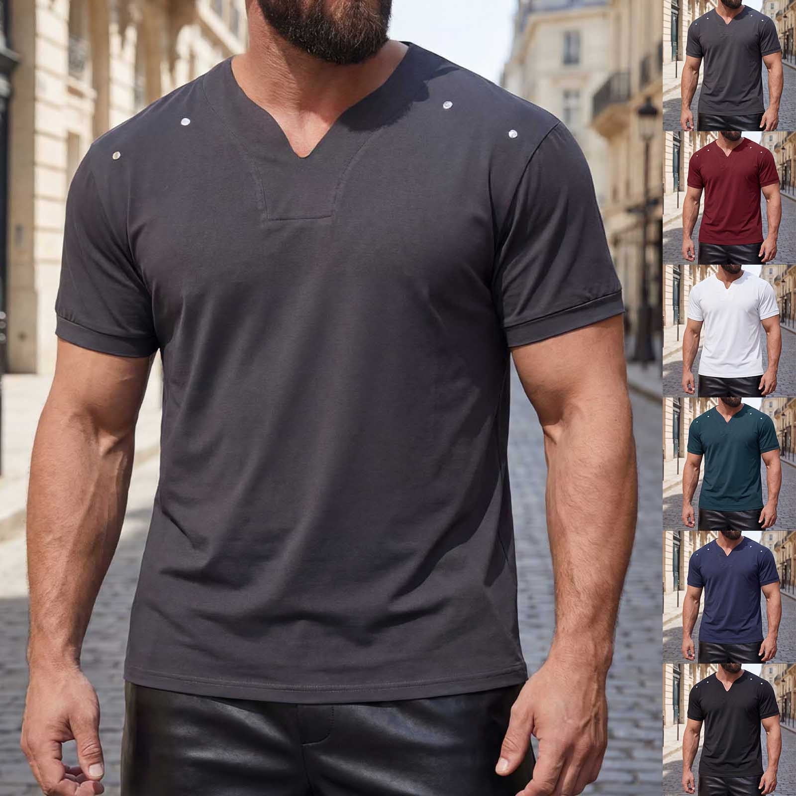Antinious Men Solid V-Neck Pullover Short Sleeve Daily Breathable ...