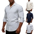 Antinious Men Solid Wrinkle Button Collar Long Sleeve Trendy Loose ...