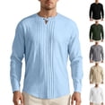 Antinious Men Solid Wrinkle Button Round Neck Long Sleeve Trendy Loose ...