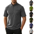 Antinious Men Solid Zip Collared Short Sleeve Running Outdoor Loose ...
