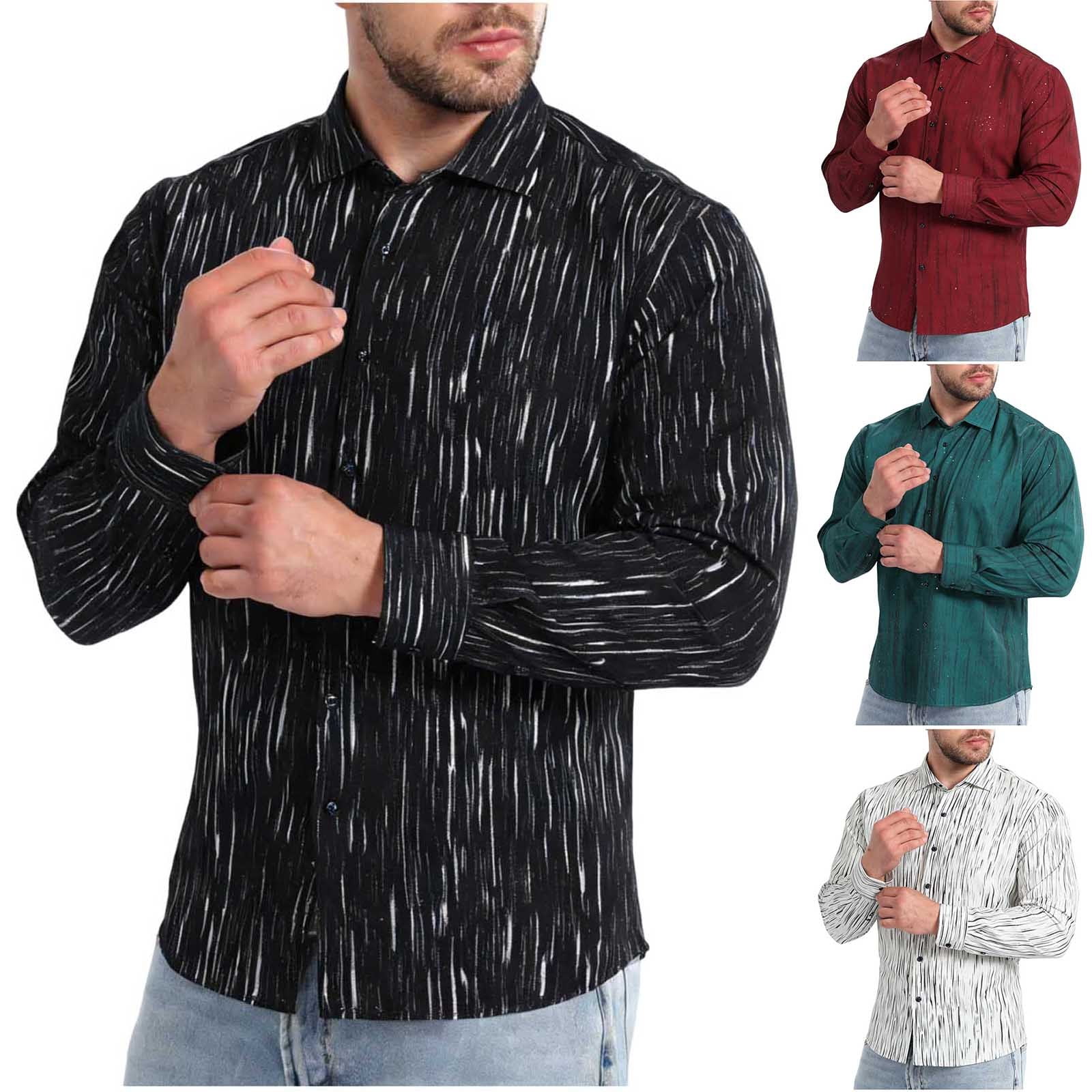 Antinious Men Stripe Gold Print Elastic Collar Long Sleeve Loose Trendy ...