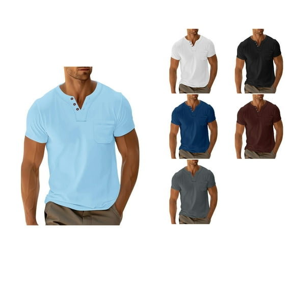Antinious Mens Comfy Solid Short Sleeve V-Neck Collar Regular Casual ...