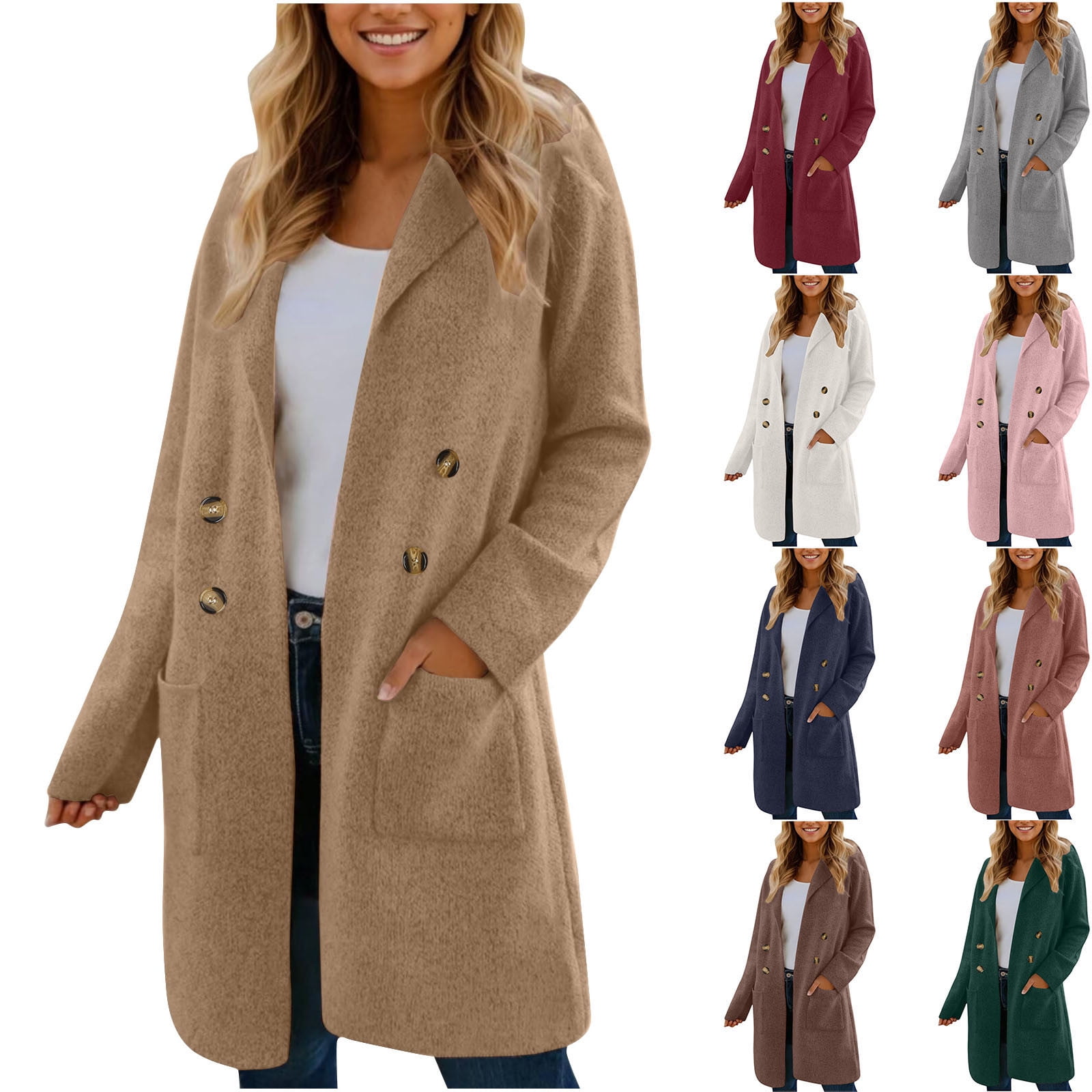 Antinious Outerwear Coat Women Solid Color Long Sleeve Elegant Button ...