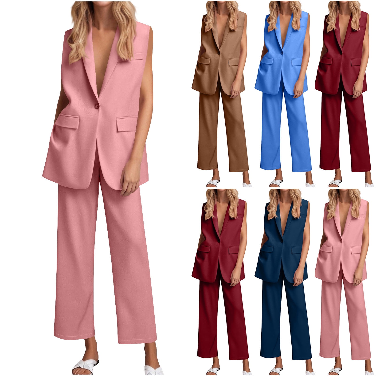 Antinious Pajama Tops for Women Business Casual Sleeveless Blazer Wide ...