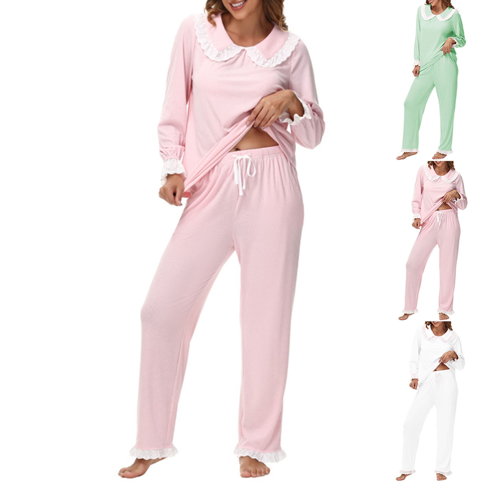 Antinious Pajama Tops for Women Solid Button-Down Long Sleeve Pajama ...