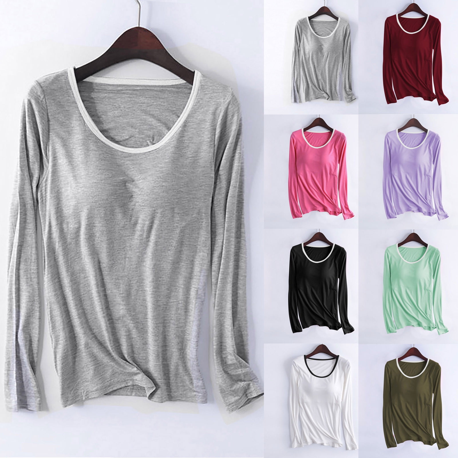 Antinious Pajama Tops for Women Solid Color Casual Long Sleeve V-Neck ...