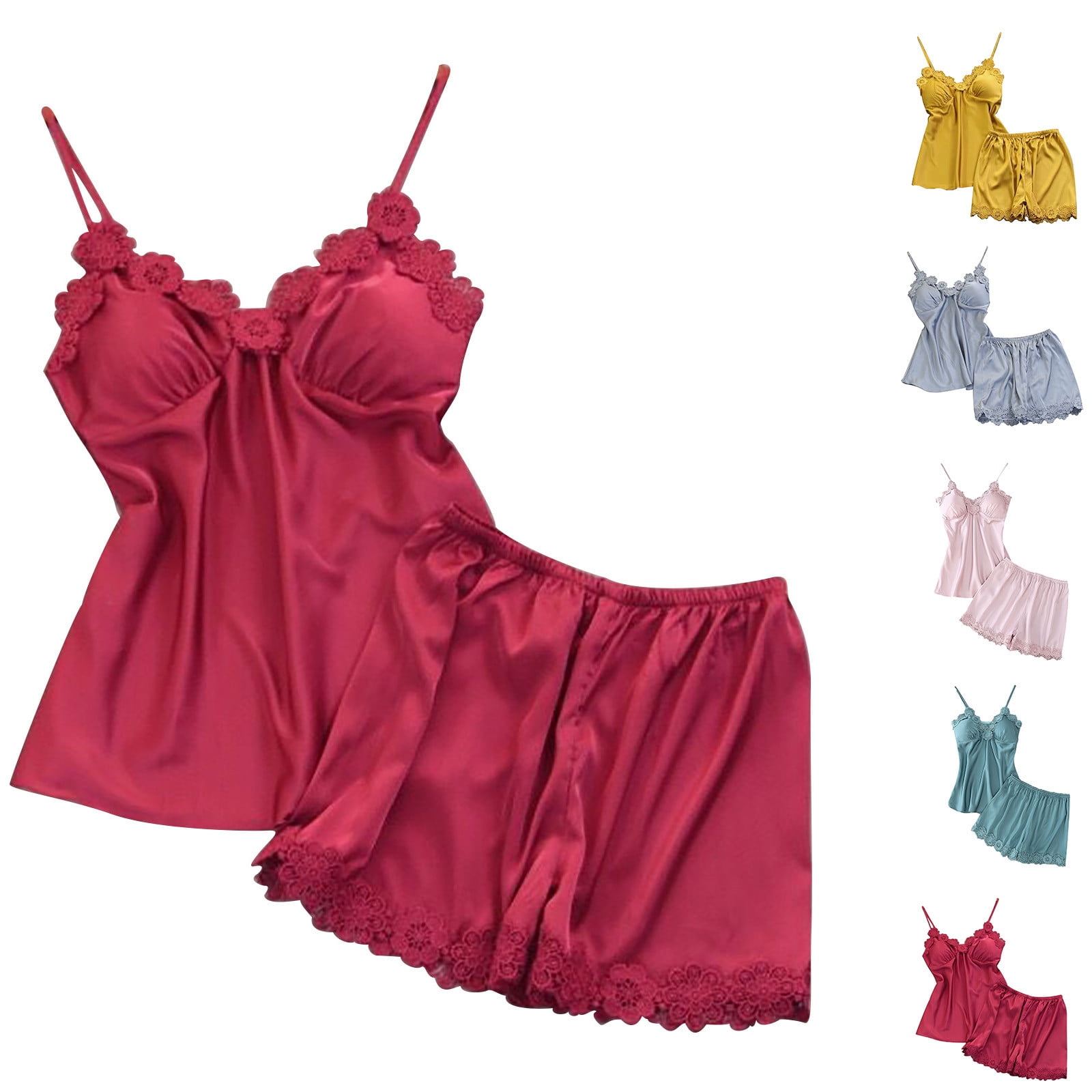 Antinious Pajamas for Women Set Solid Sleeveless Satin Bralette ...