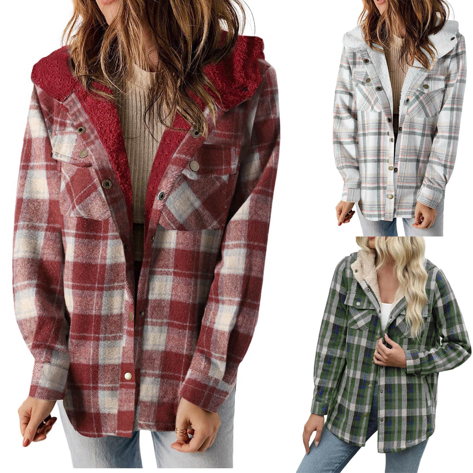 Antinious Plaid Shacket Jacket Cardigan Sweaters for Women Plaid Fleece ...