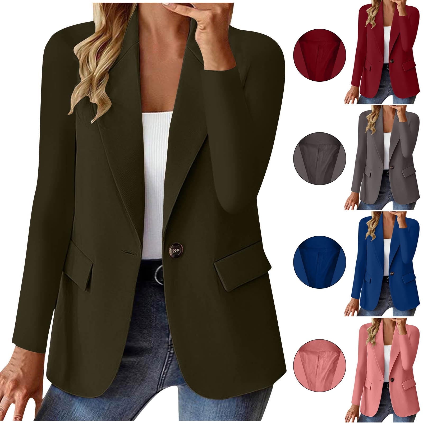 Antinious Plus Size Jackets for Women Trendy Slim Solid Lapel Blazer ...