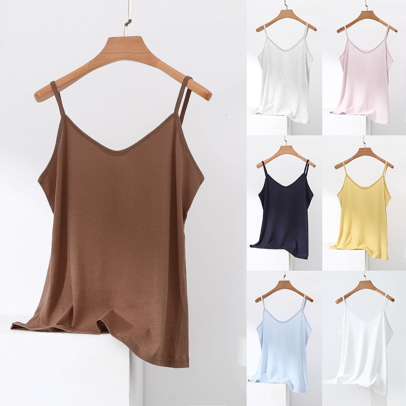 Antinious Plus Size Pajama Tank Tops for Women Linen Solid Color V-Neck ...