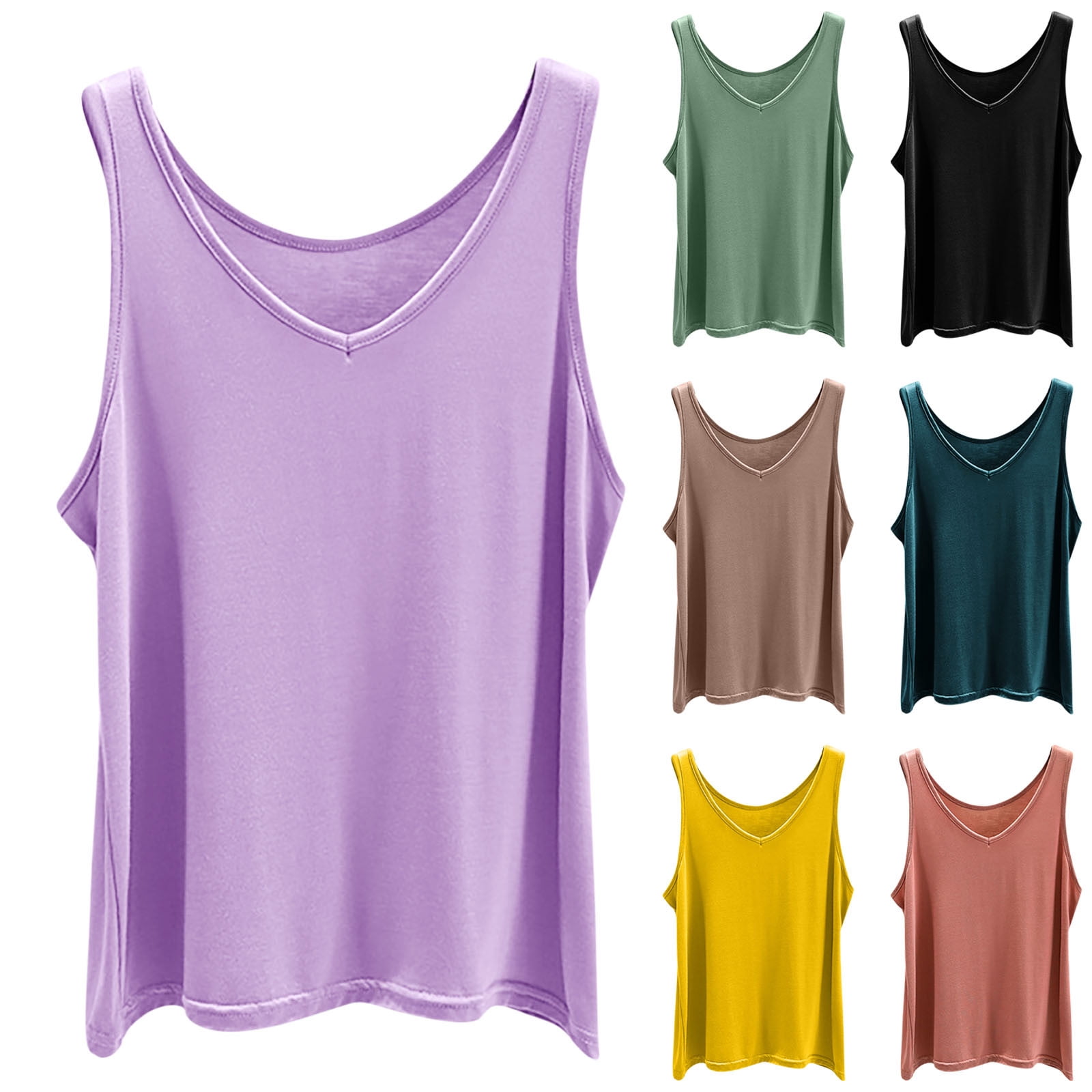 Antinious Plus Size Pajama Tank Tops for Women Solid Color V-Neck ...