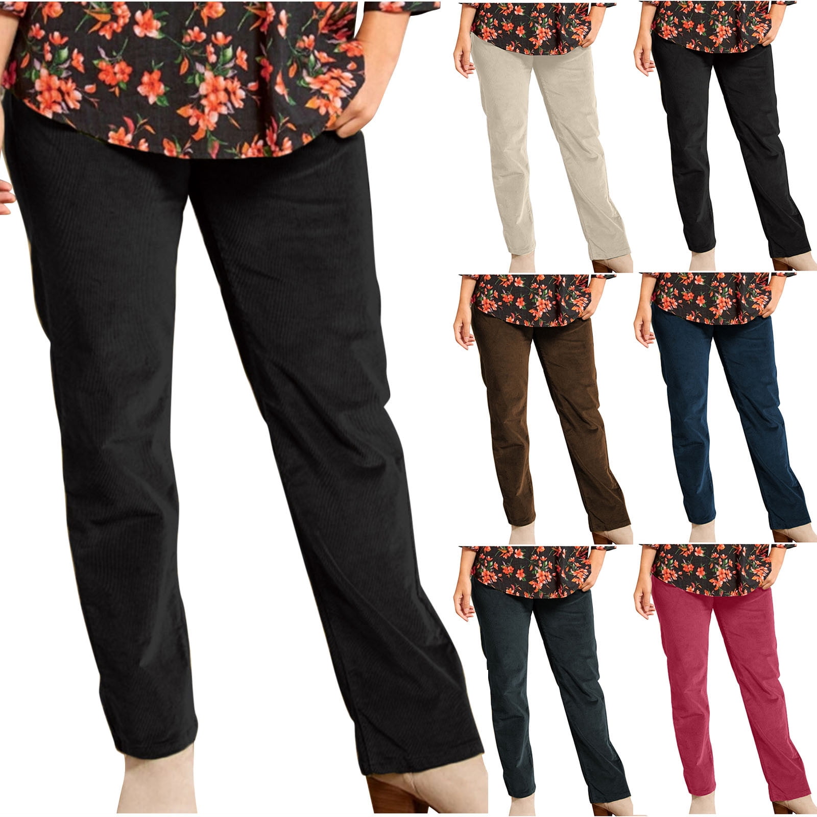 Antinious Plus Size Pants for Women Solid Casual Corduroy Sweatpants ...
