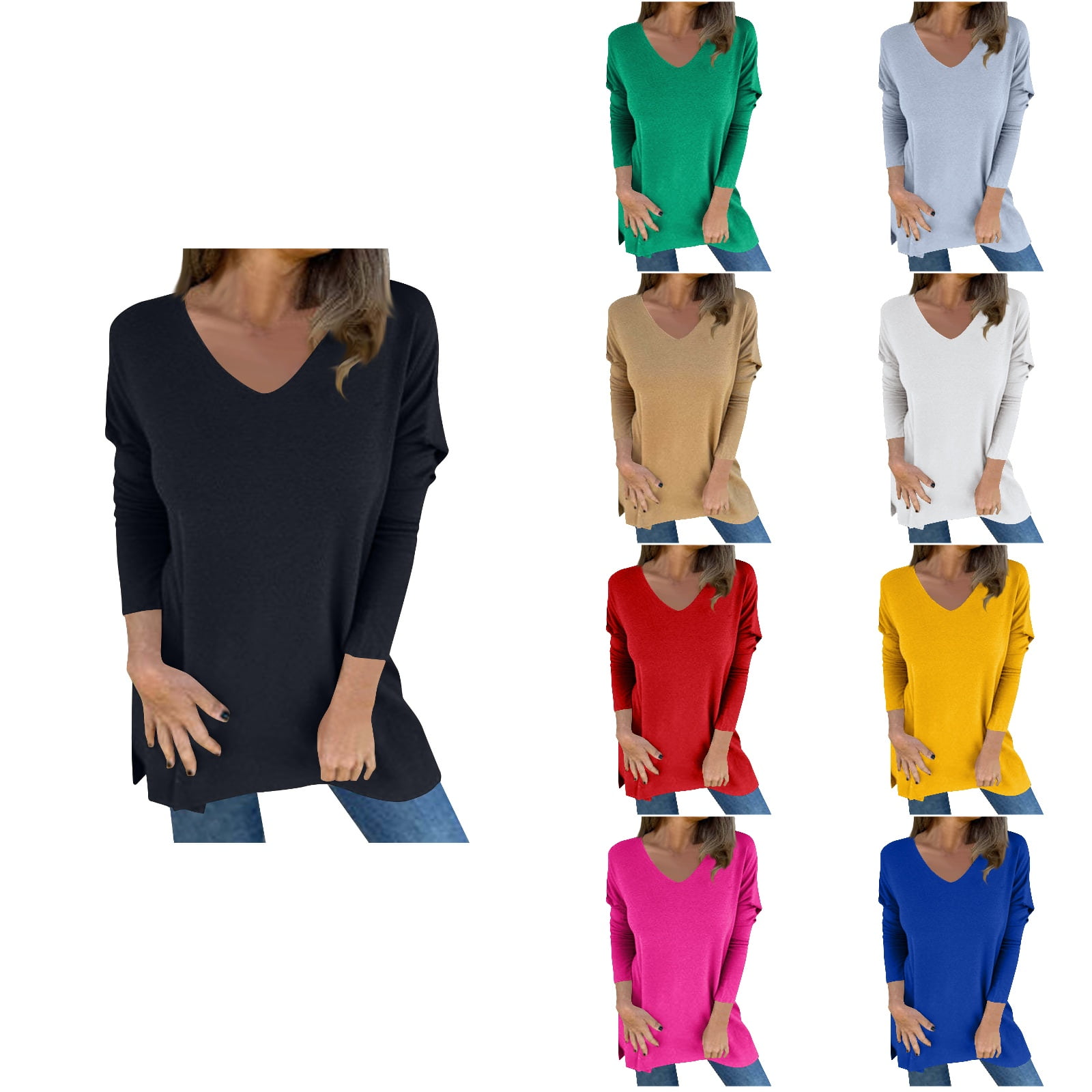 Antinious Plus Size Tops for Women Trendy V Neck Long Sleeve Solid ...
