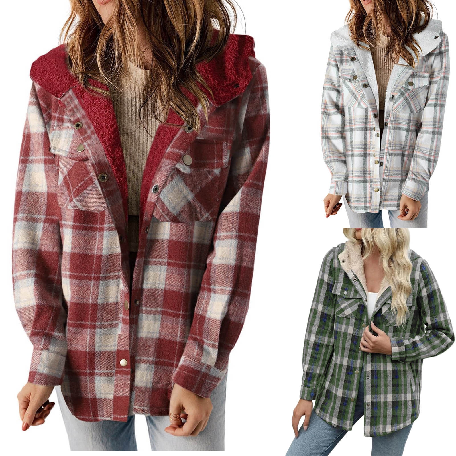 Antinious Shacket Jacket Sweaters for Women Plaid Fleece Long Sleeve ...