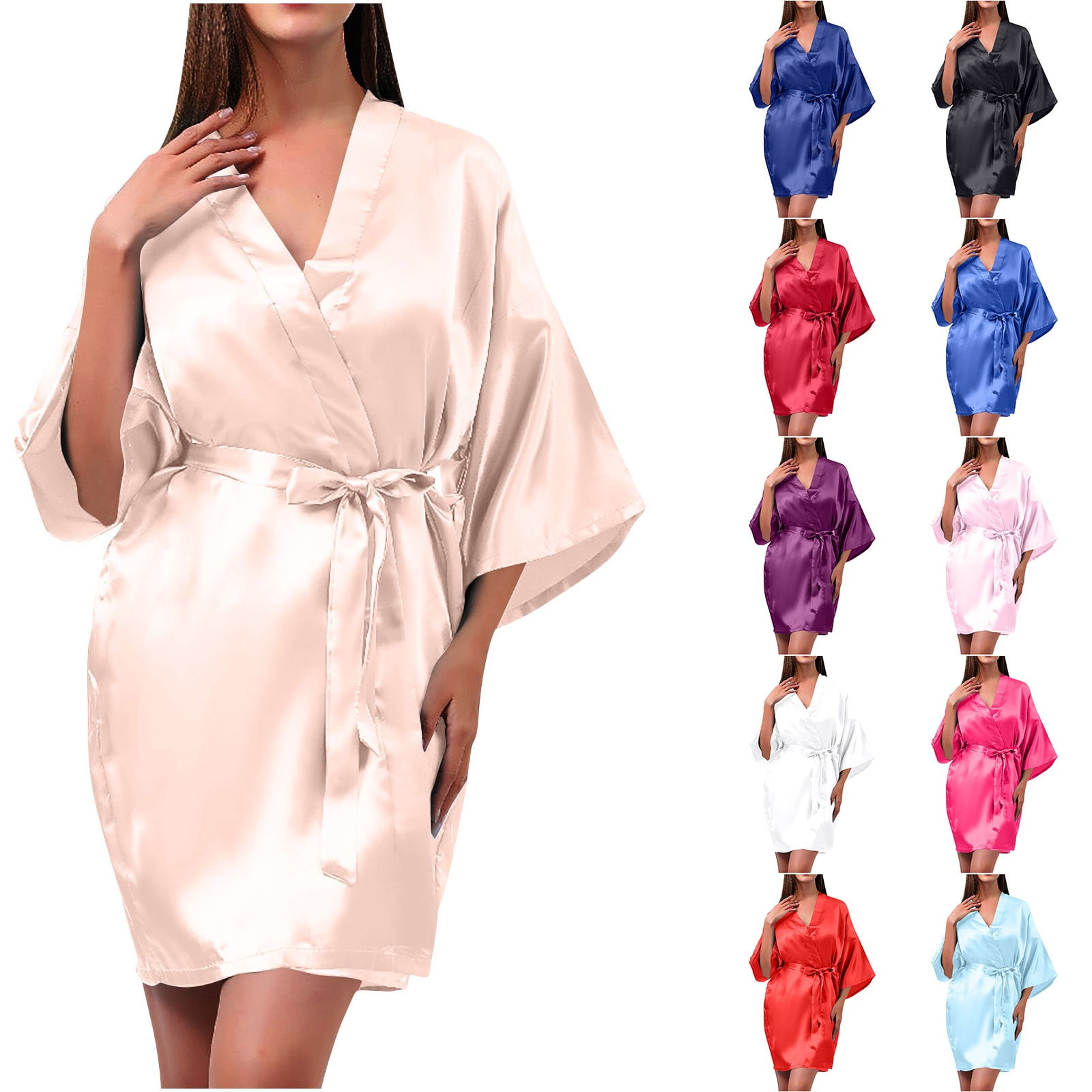 Antinious Silk Robes for Women Solid Short Bathrobe Open Front,Robes ...