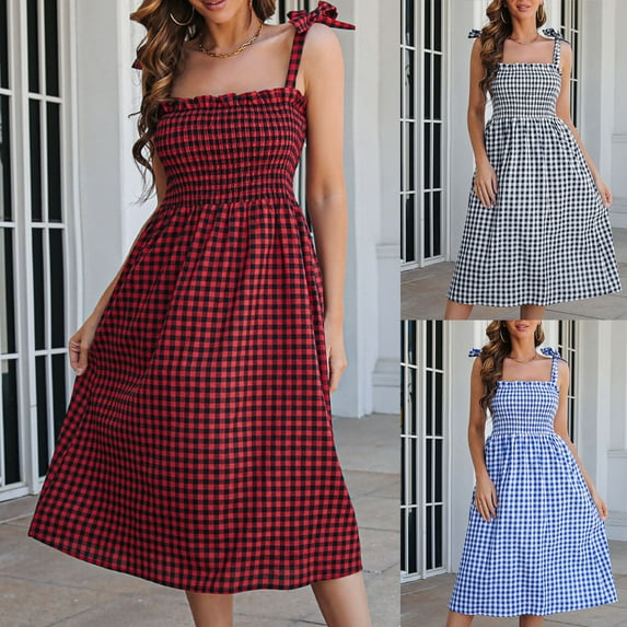 Antinious Summer Beach Dresses for Women,Plaid Dresses for Women Casual ...