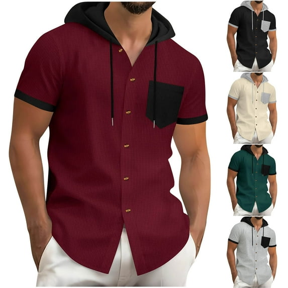 Antinious Mens Short Sleeve Button up Fashion Color Matching Pocket ...