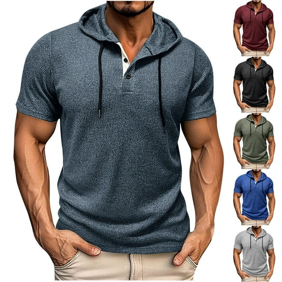 Antinious Summer Shirts for Men,Short Sleeve Hooded Blouse,Mens Short ...