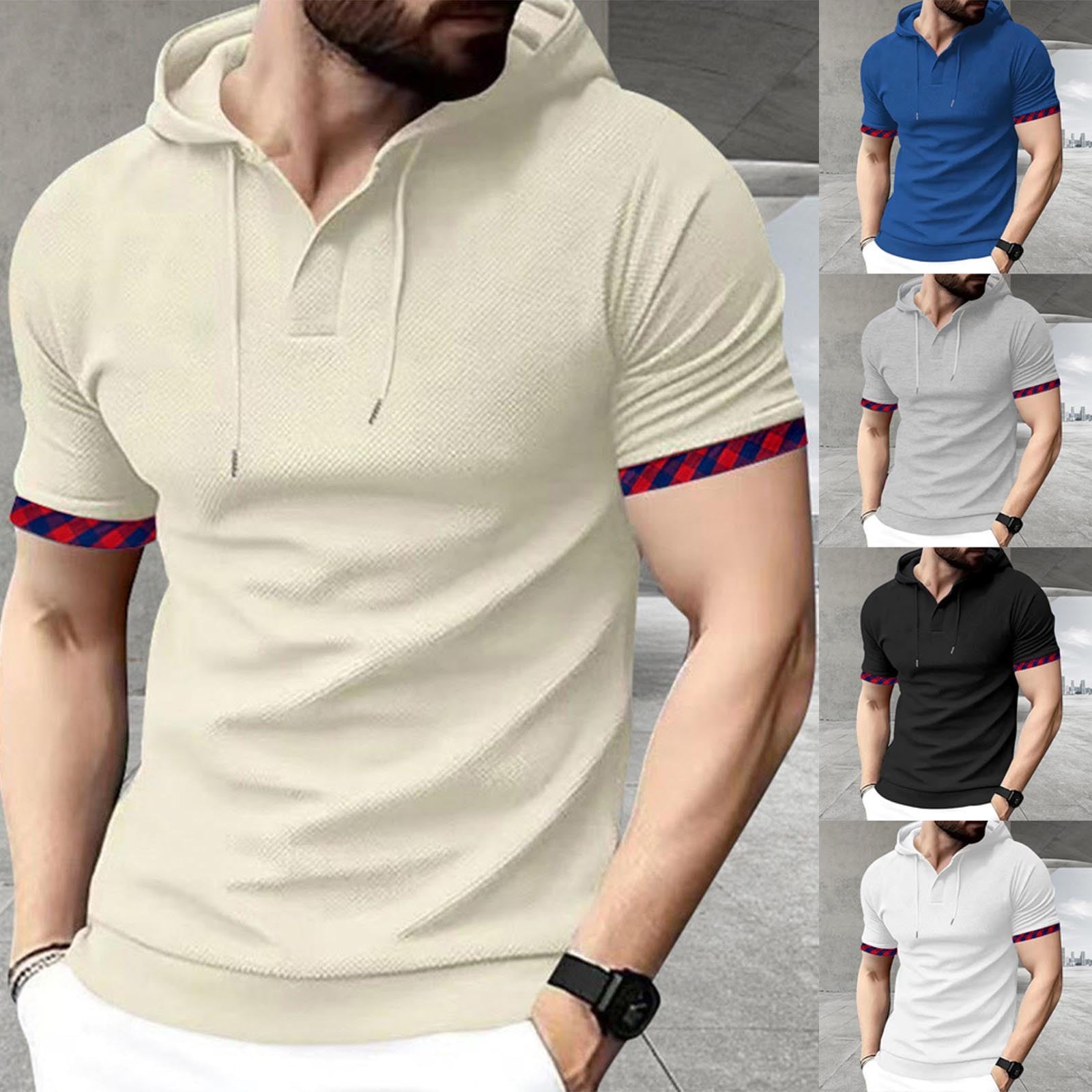 Antinious Mens Short Sleeve Hooded Casual Sports Bottom Shirt Tops ...