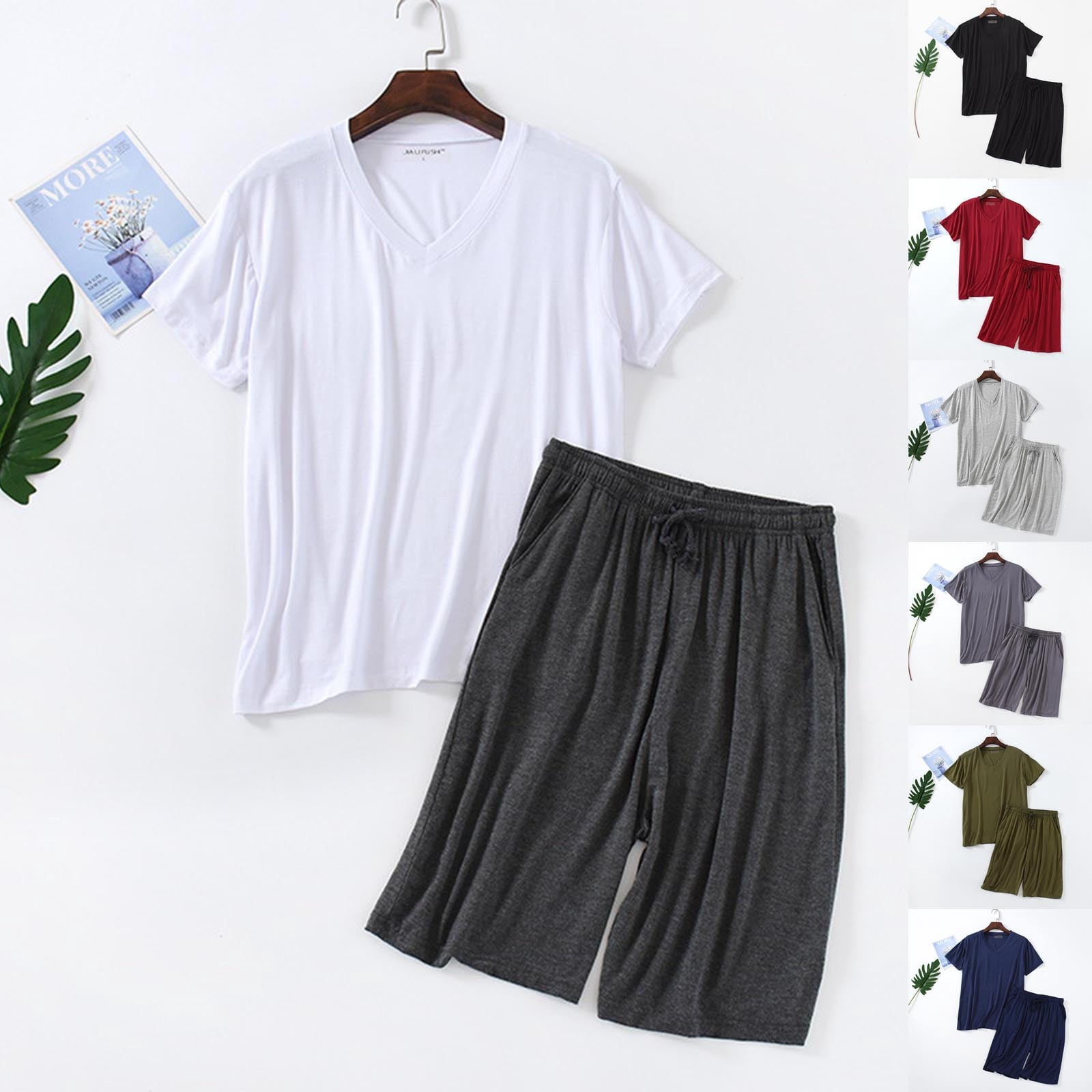 Antinious Summer Sleepwear Outfits for Men,Mens Loungewear Set,Mens ...