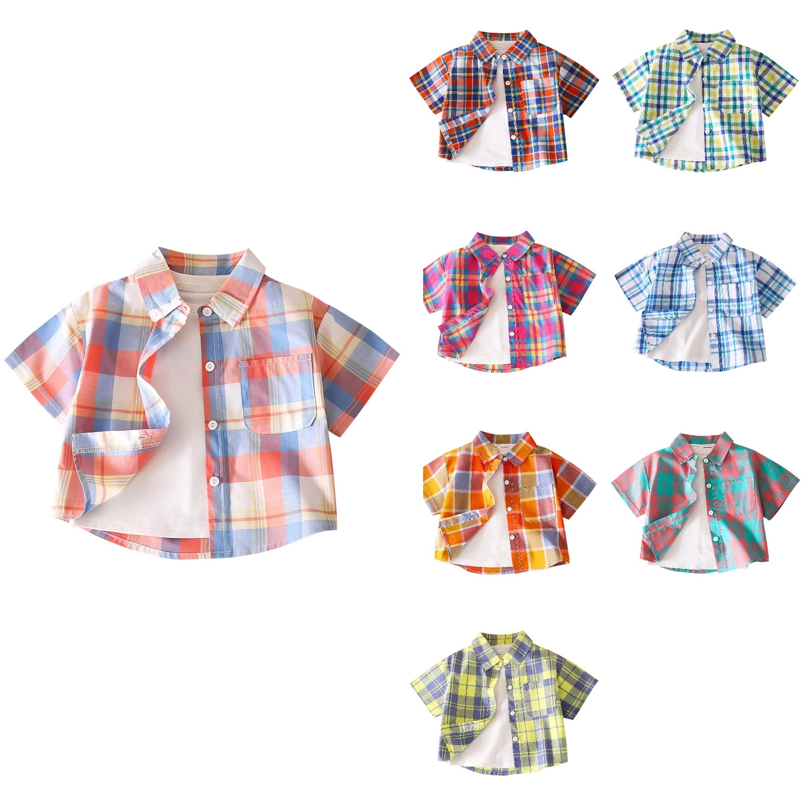Antinious Toddler Boys Casual Summer Short Sleeve Checkered Loose with ...