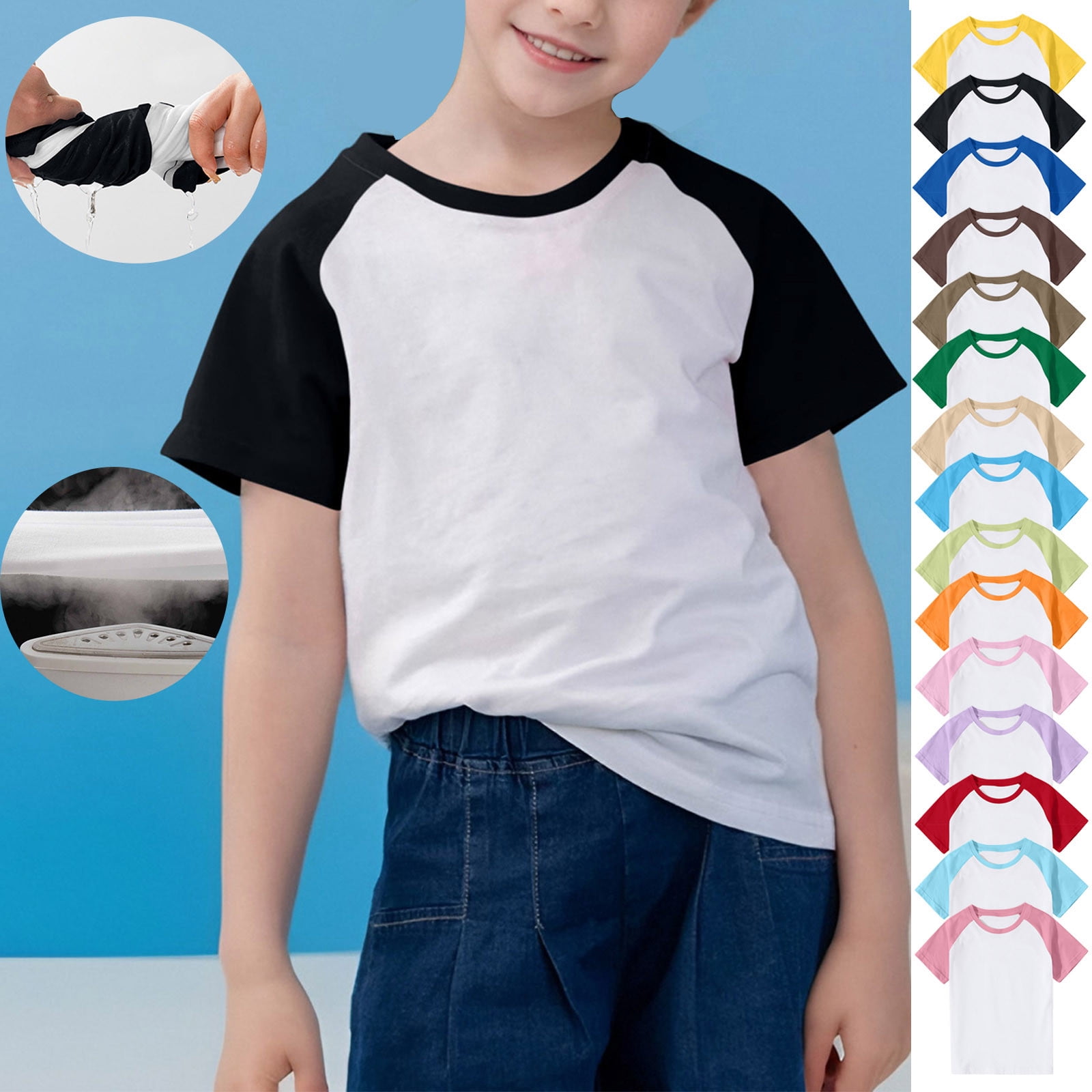 Antinious Toddler Boys Girls Round Neck Leisure Versatile Short Sleeve ...