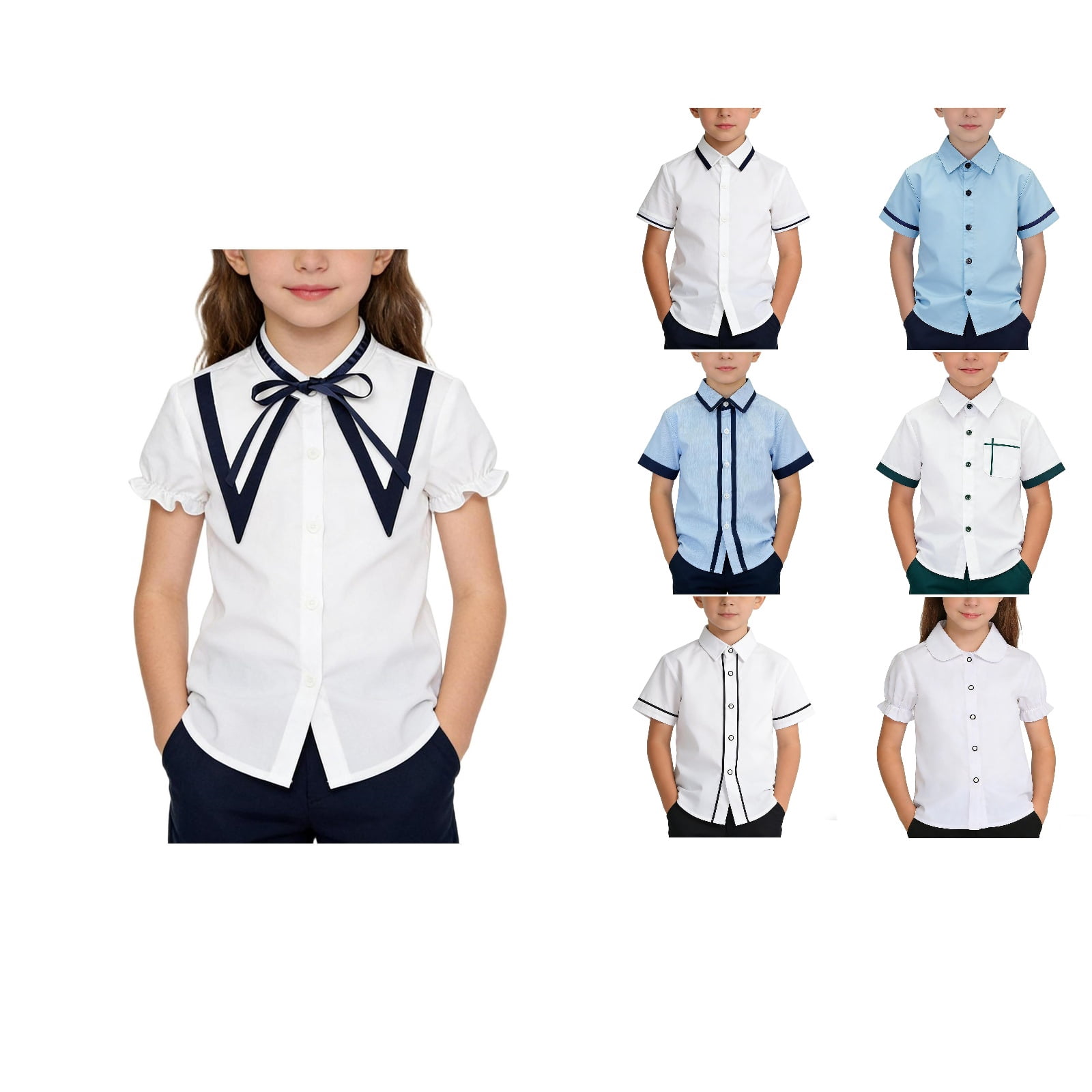 Antinious Toddler Boys Girls Solid Summer Collared Short Sleeve School ...