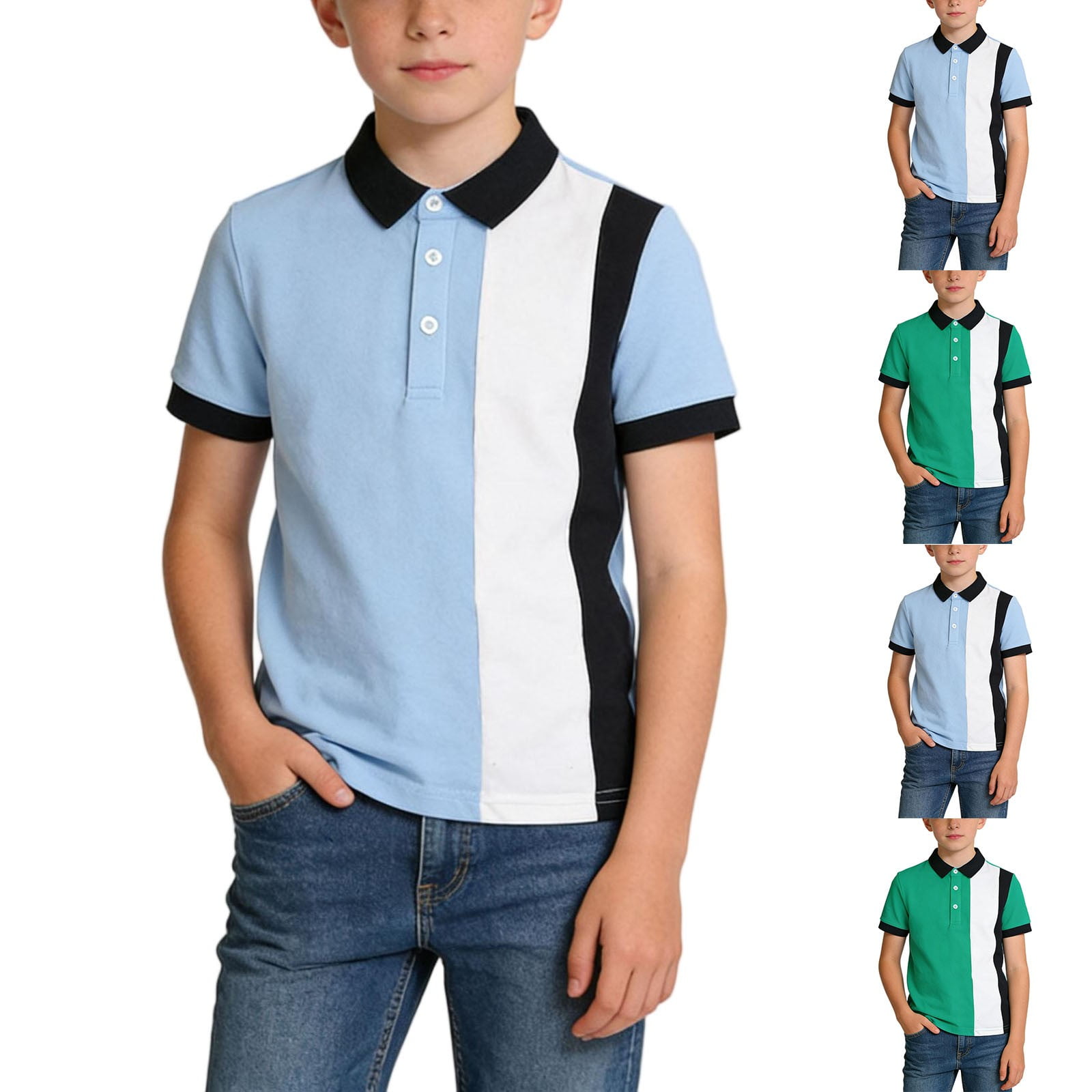 Antinious Toddler Button Short Sleeve Stripe Comfortable Pullover ...