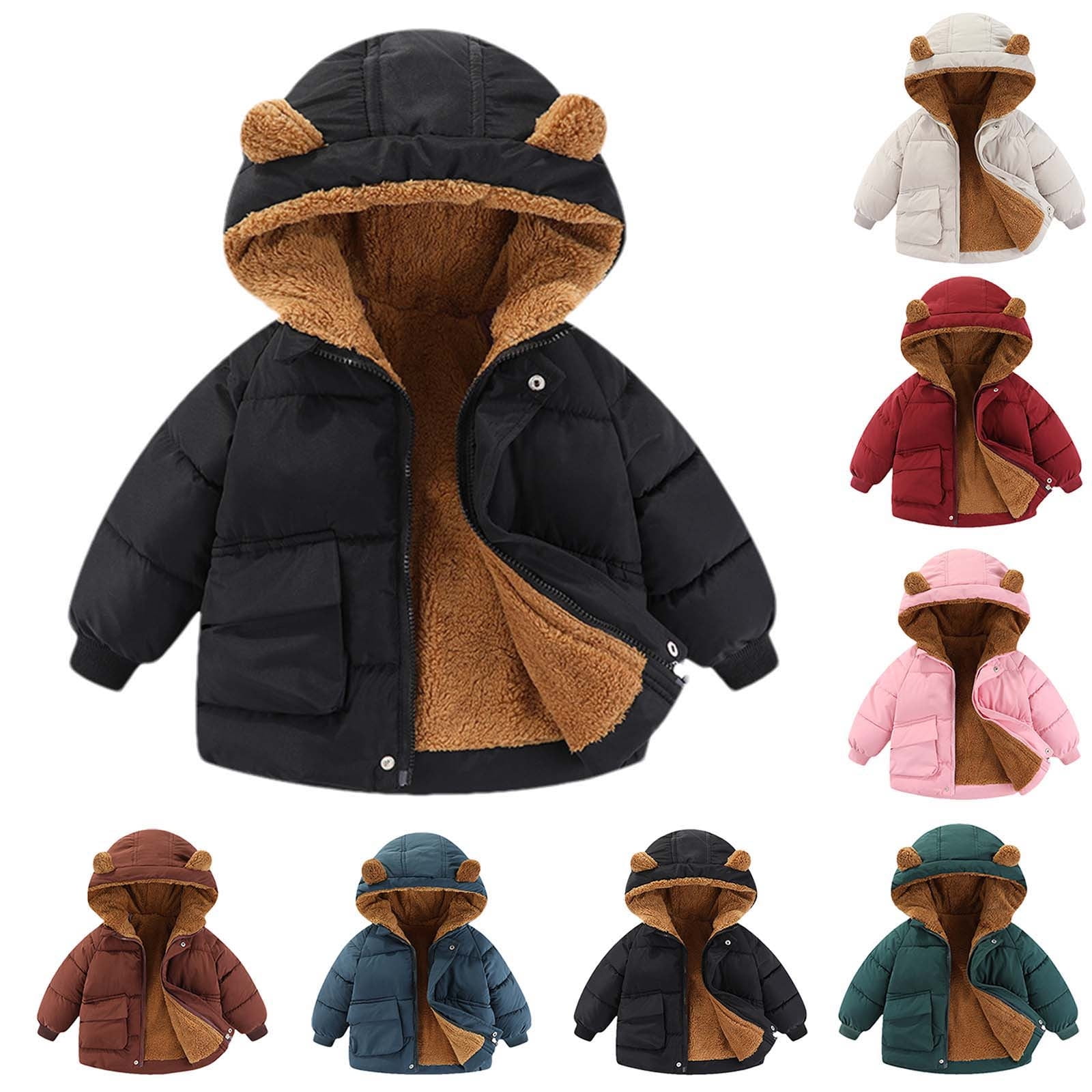 Antinious Toddler Girls Hooded Puffer Jacket Solid Color Fleece Lined Thick Warm Winter Hooded ...