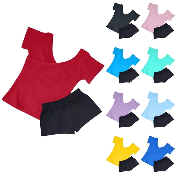 Antinious Toddler Girls Short Sleeve V-Neck Blouses Set Solid Tops with ...