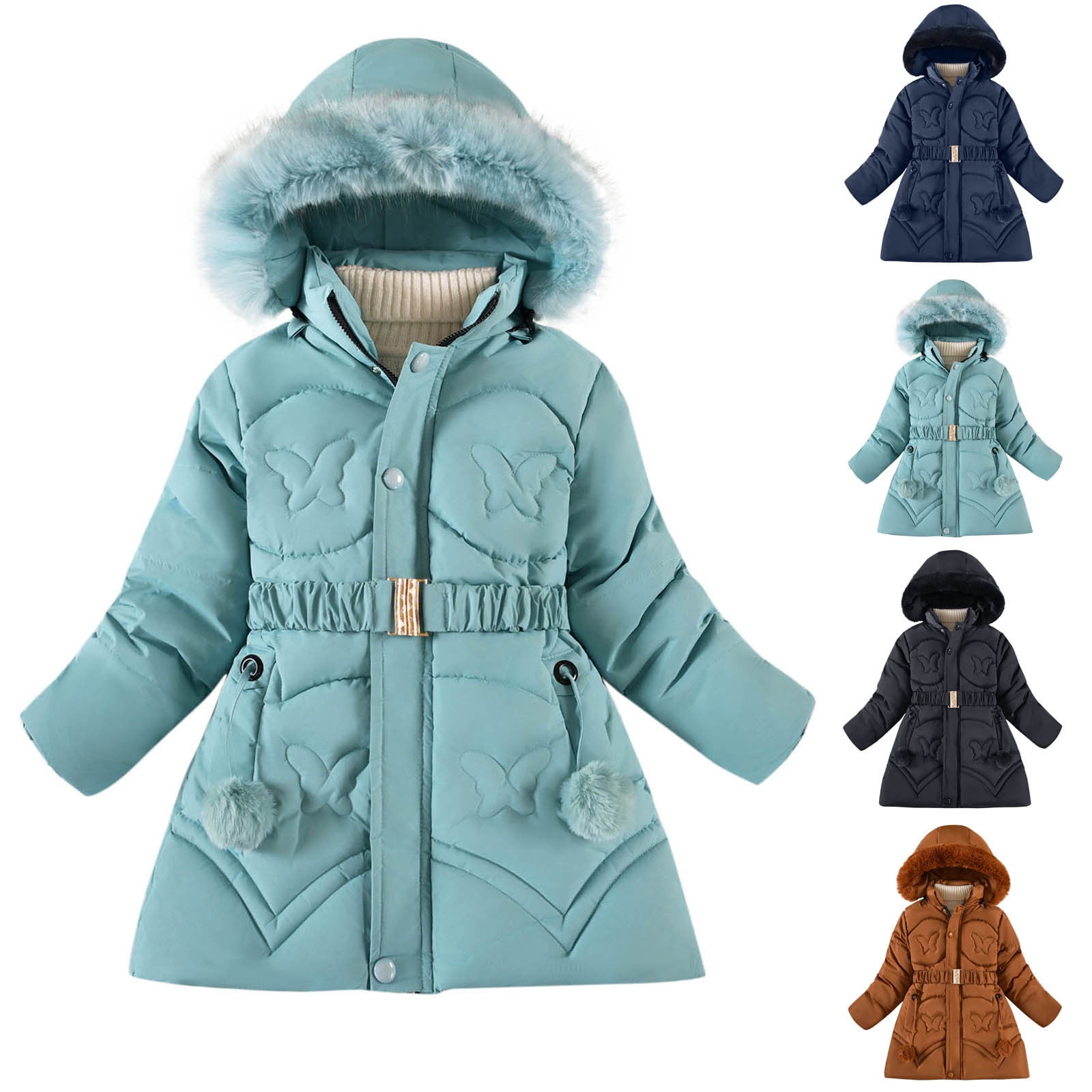 Antinious Toddler Girls Winter Savings Solid Color Thickened Warm Hooded Puffer Jacket Long ...