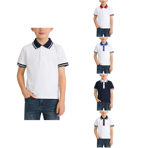 Antinious Toddler Solid Button up Short Sleeve Casual Pullover School ...