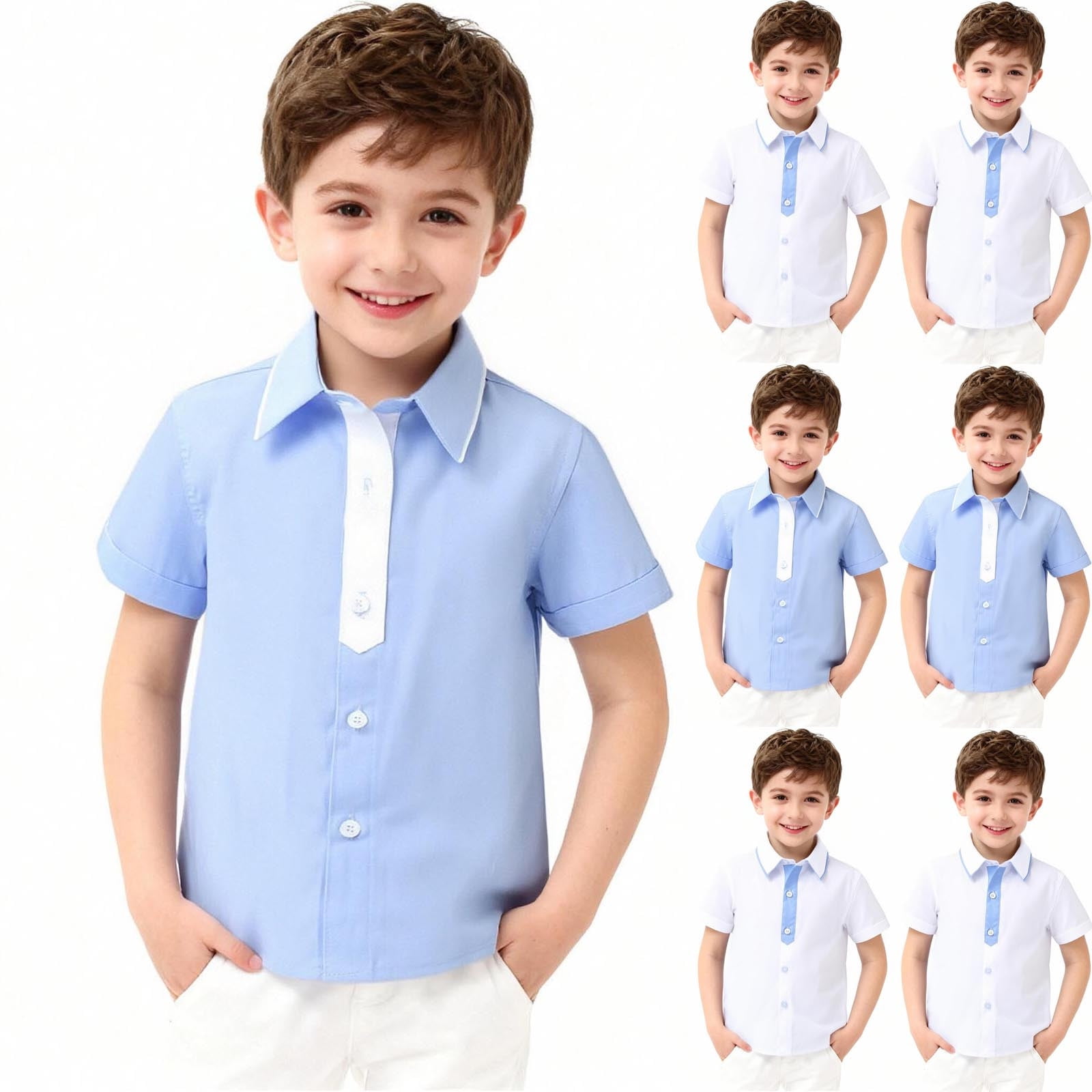 Antinious Toddler Summer Button up Short Sleeve School Uniform Casual ...