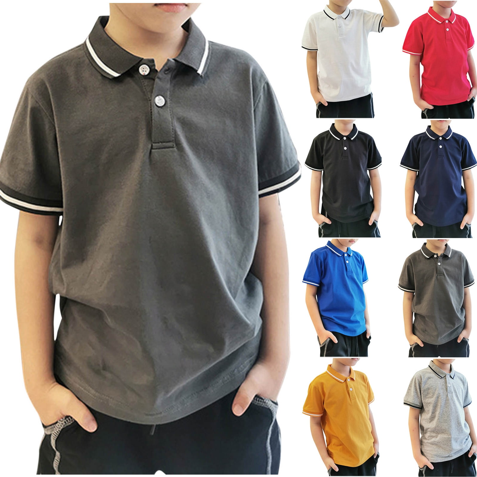 Antinious Versatile Boys Summer Blouse Solid Short Sleeve School ...