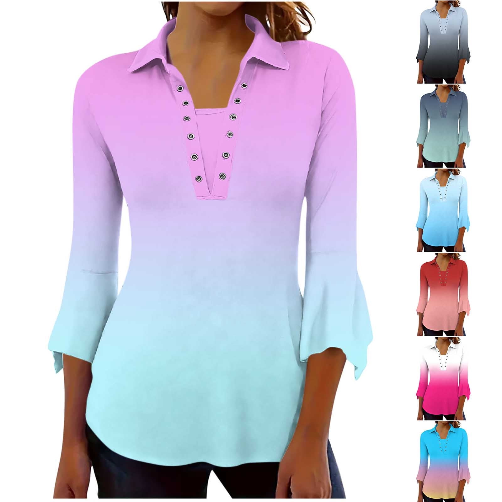 Antinious Women 3/4 Sleeve Petal Gradient Collar Fashion Loose ...