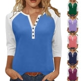 Antinious Women Button V-Neck 3/4 Sleeve Raglan Loose Casual Going Out ...