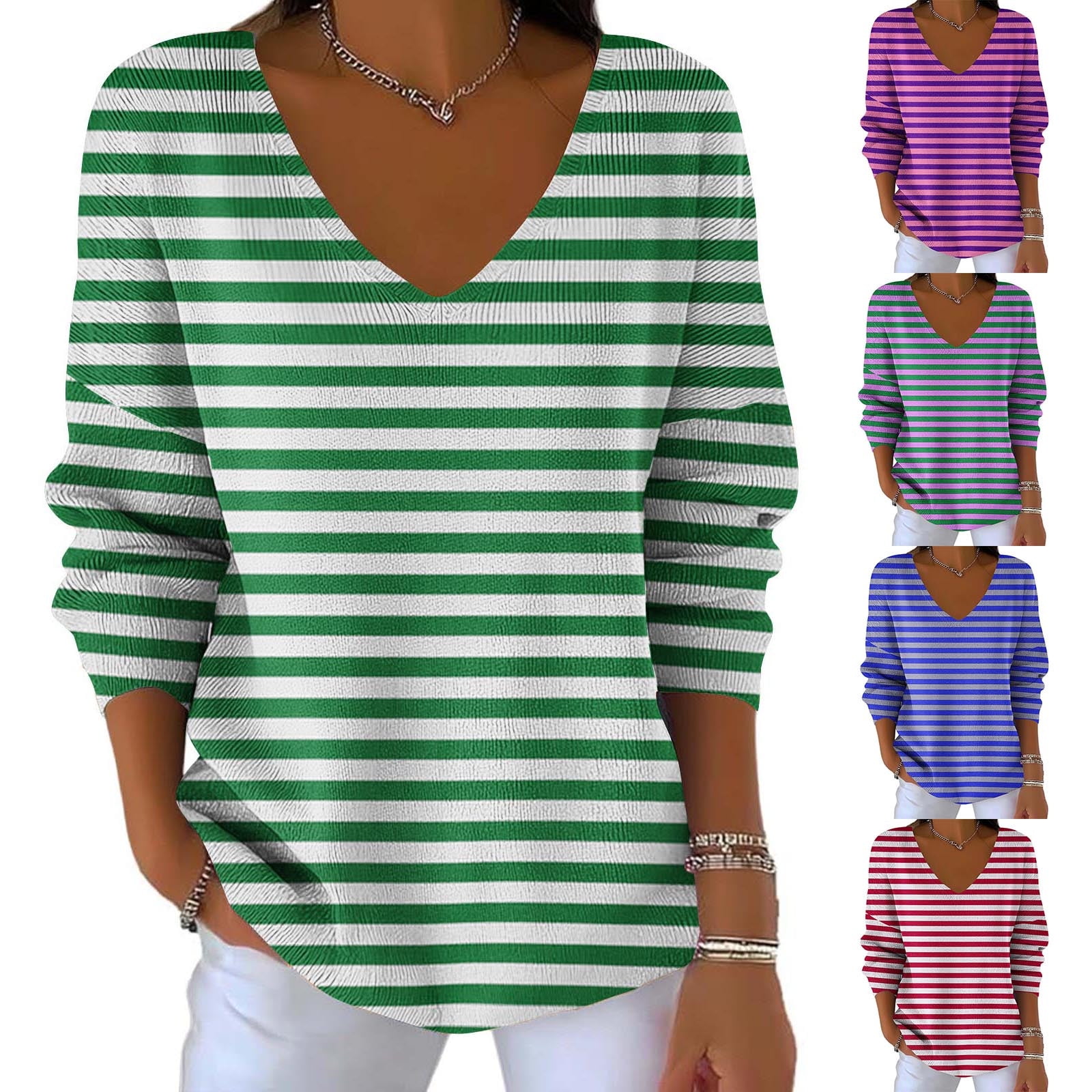 Antinious Women Casual Print V-Neck Long Sleeve Loose Versatile ...