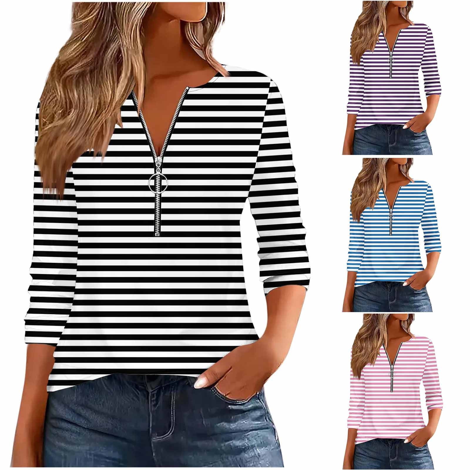 Antinious Women Fade Floral Zip Fashion Loose Round Neck Long Sleeve ...