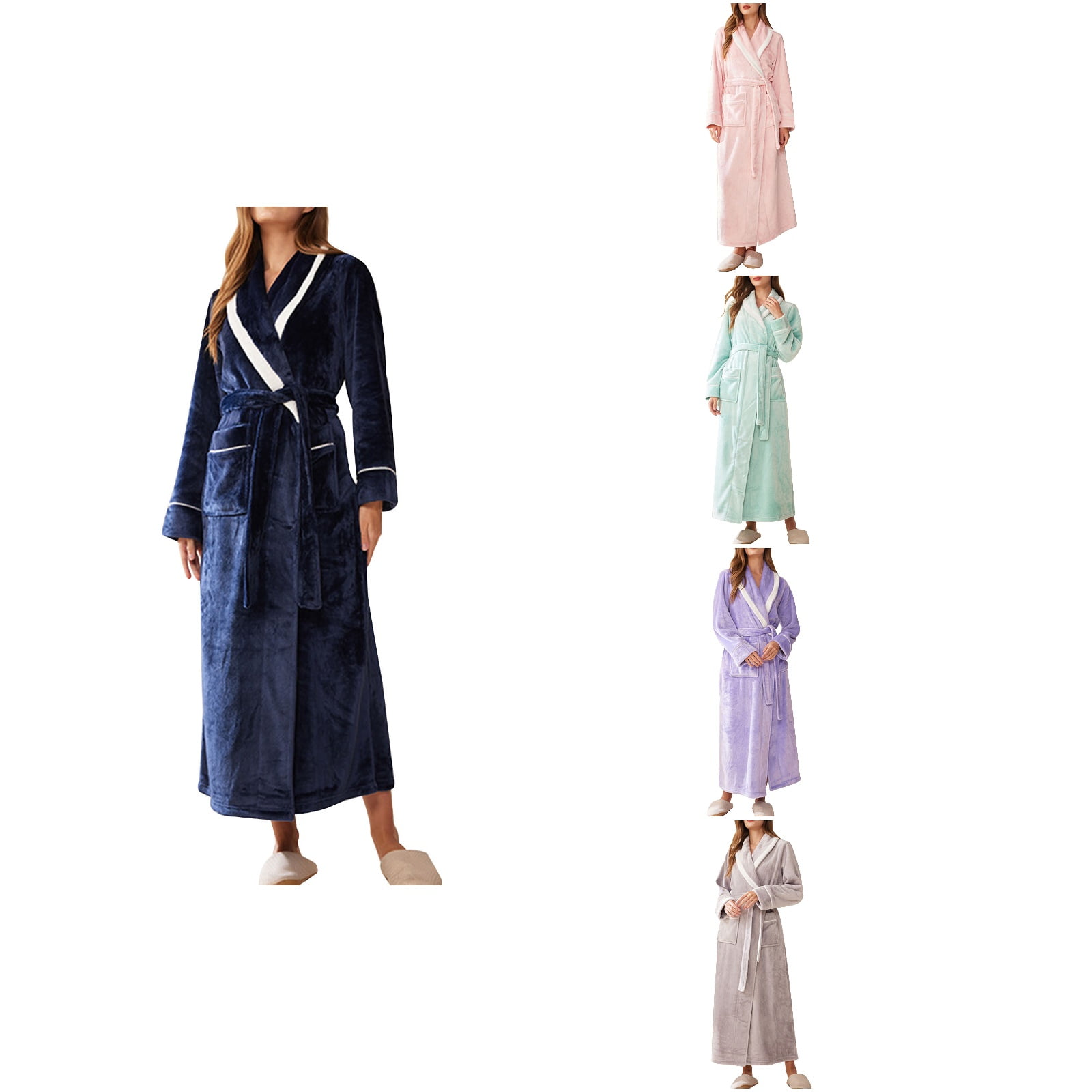 Antinious Women Fall Winter Plus Size Solid Casual Robes Long Sleeve ...