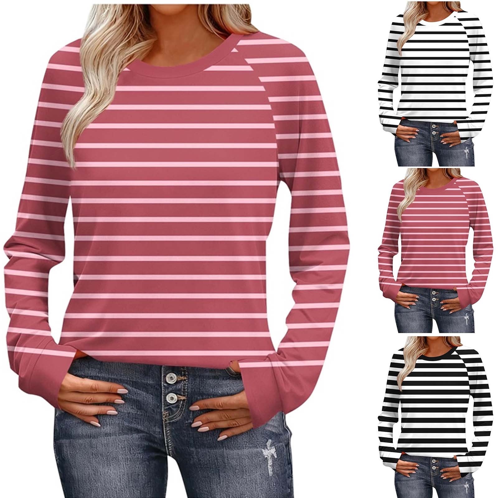 Antinious Women Fashion Fade Print Long Sleeve Round Neck Casual ...