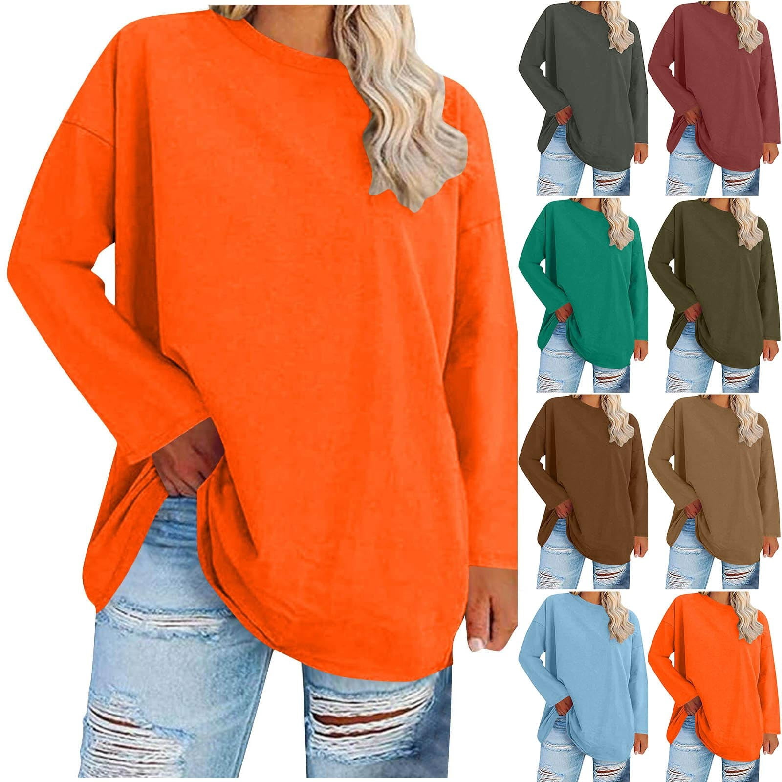Antinious Women Fashion Loose Long Sleeve Round Neck Plus Size Casual ...
