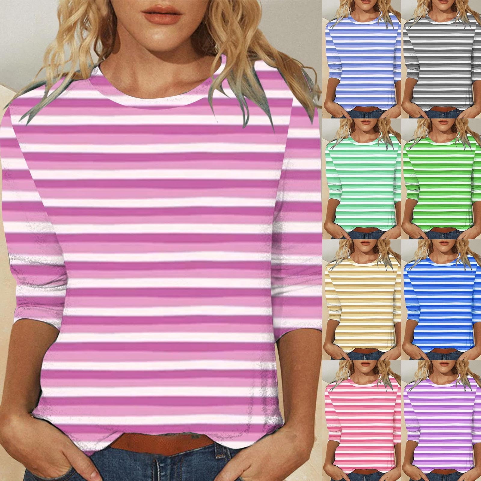 Antinious Women Fashion Print Round Neck 3/4 Sleeve Pullover Breathable ...